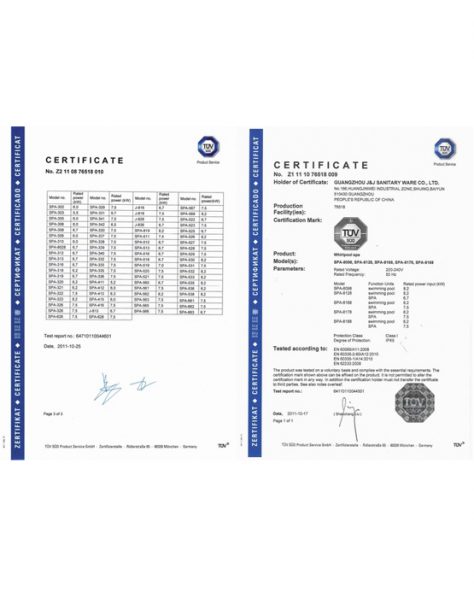 TUV Mark certificate | Thermals Spas